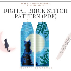 Moon Cat Brick Stitch Pattern for Fringe Beaded Earrings Moon - Etsy