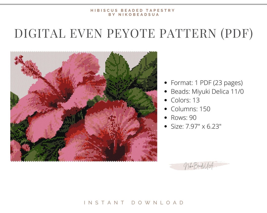 Hibiscus Even Peyote Pattern for Beaded Tapestry, Floral Pattern, DIY ...
