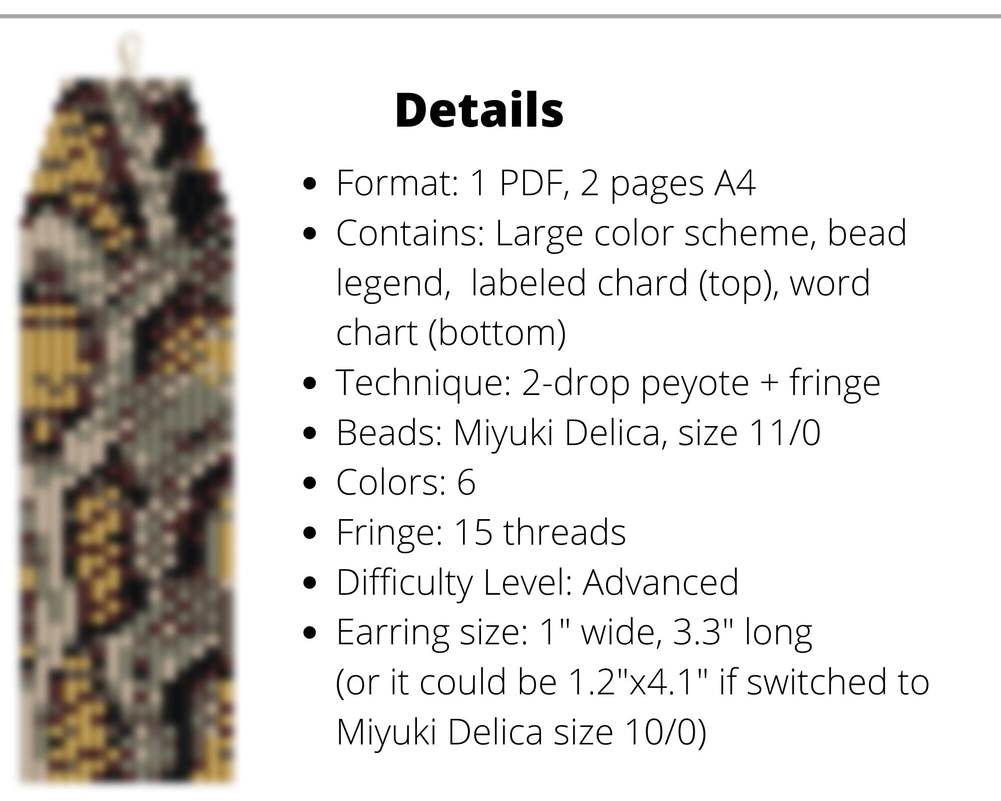 Snake Skin Brick Stitch Pattern for Fringe Beaded Earrings - Etsy