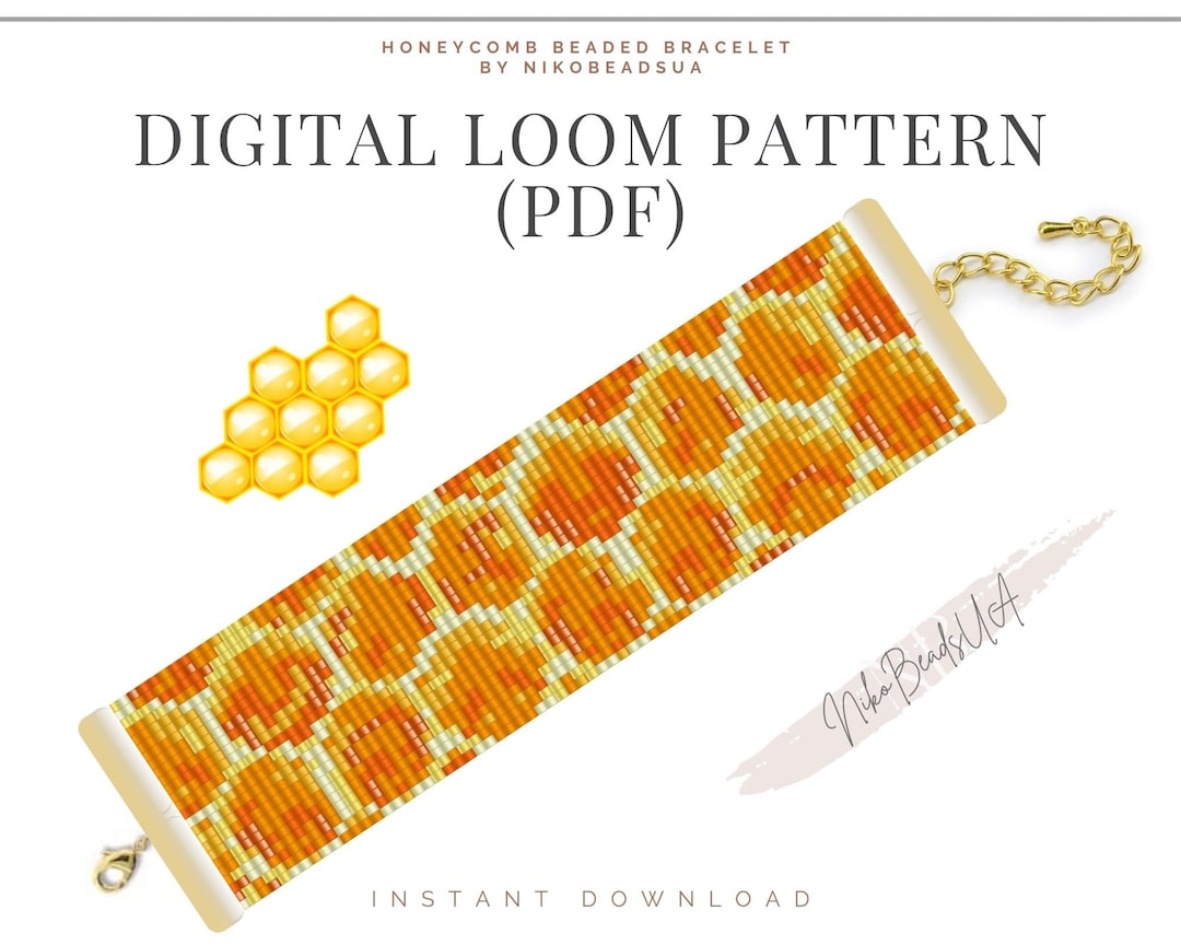 Honeycomb Loom Pattern for Beaded Bracelet, Yellow Pattern, DIY Beaded ...