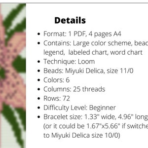 Pink Lily Loom Pattern for Beaded Bracelet, Flower Pattern, DIY Beaded ...