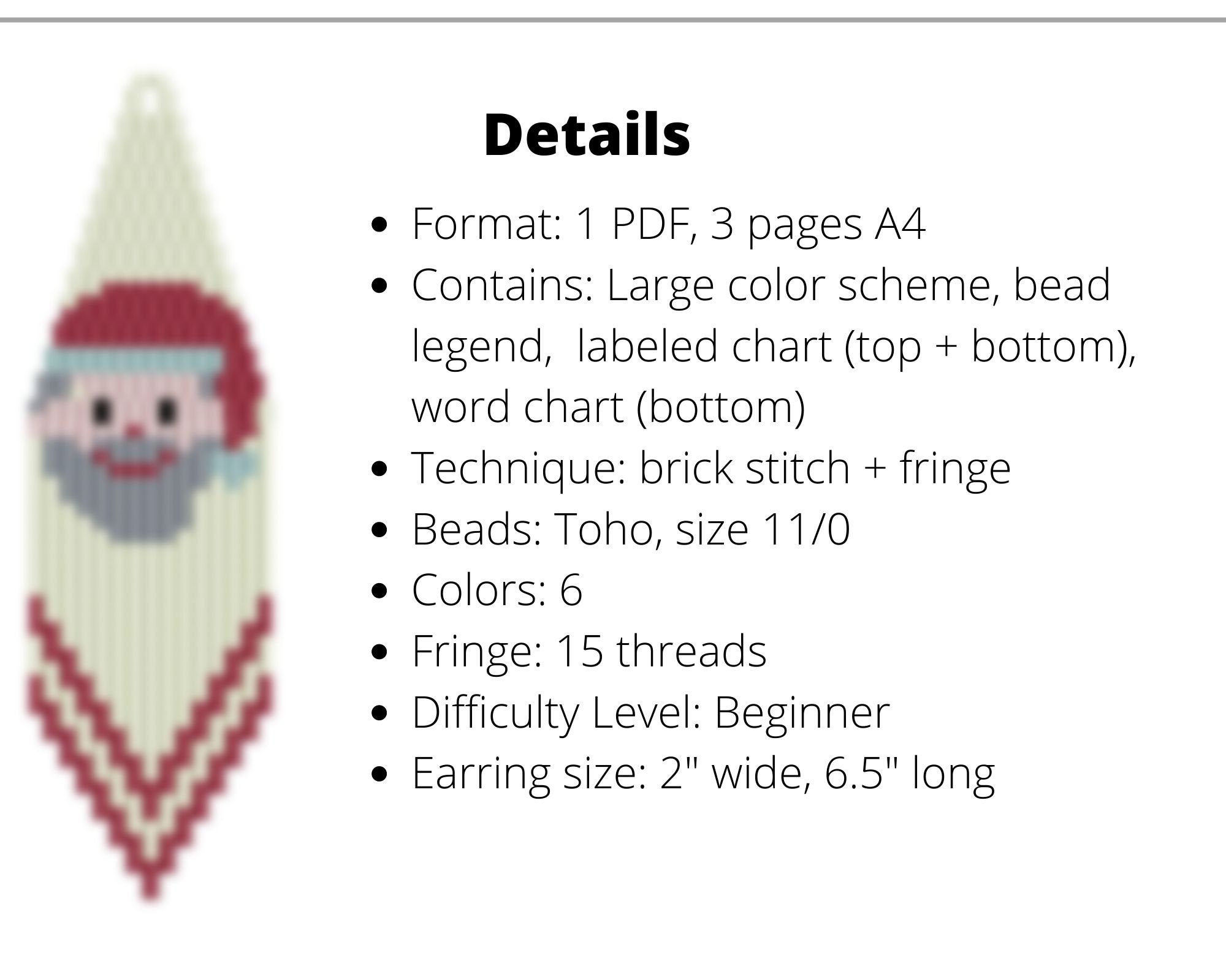 Santa Claus Brick Stitch Pattern for Beaded Fringe Earrings - Etsy
