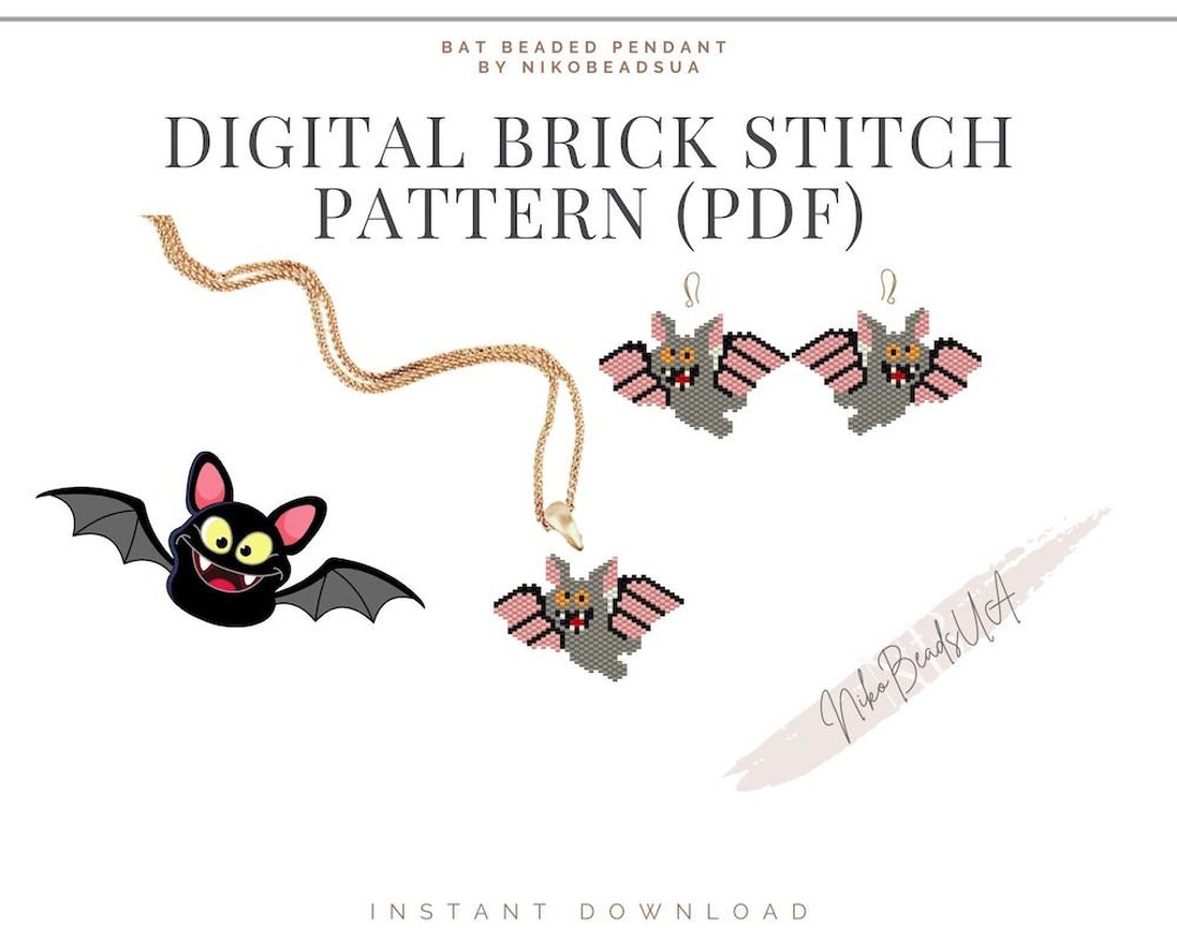 Bat Brick Stitch Pattern for Beaded Earrings, Keychain or Pendant, DIY ...