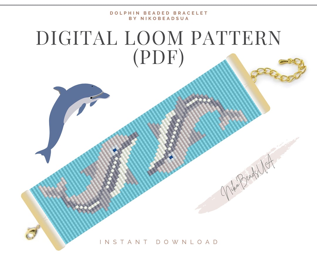 Dolphin Loom Pattern for Beaded Bracelet, Animal Pattern, DIY Beaded ...