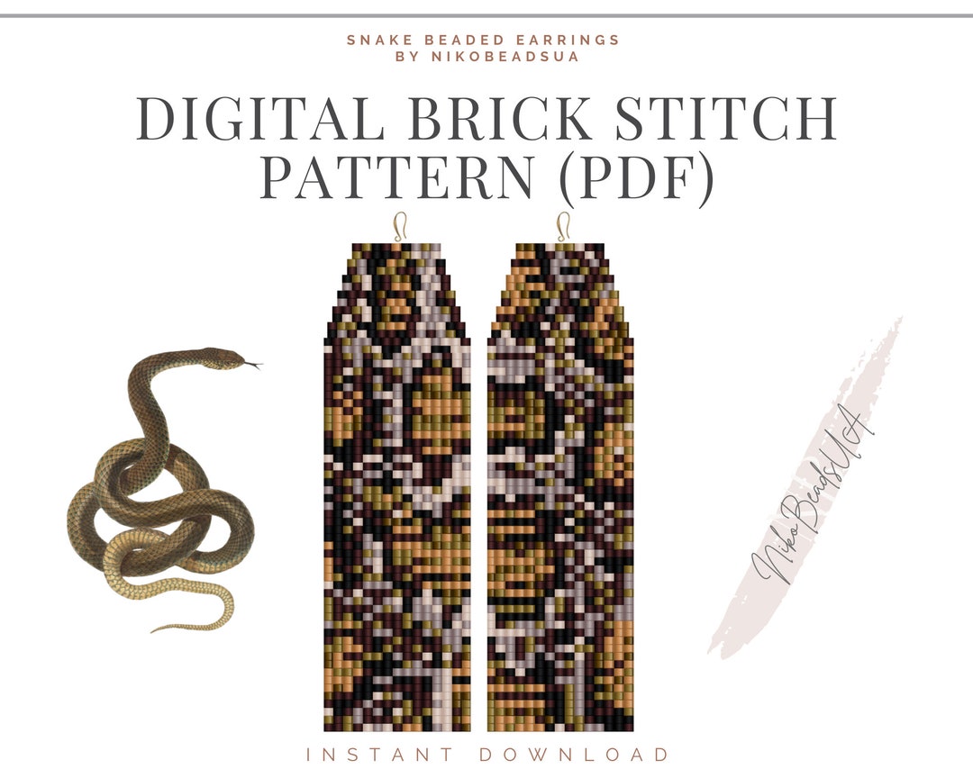 Snake Brick Stitch Pattern for Fringe Beaded Earrings, Animal Pattern ...