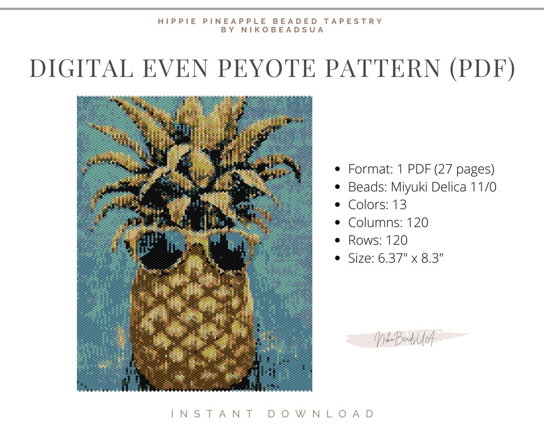 Hippie Pineapple Even Peyote Pattern for Beaded Tapestry, Fruit Pattern ...