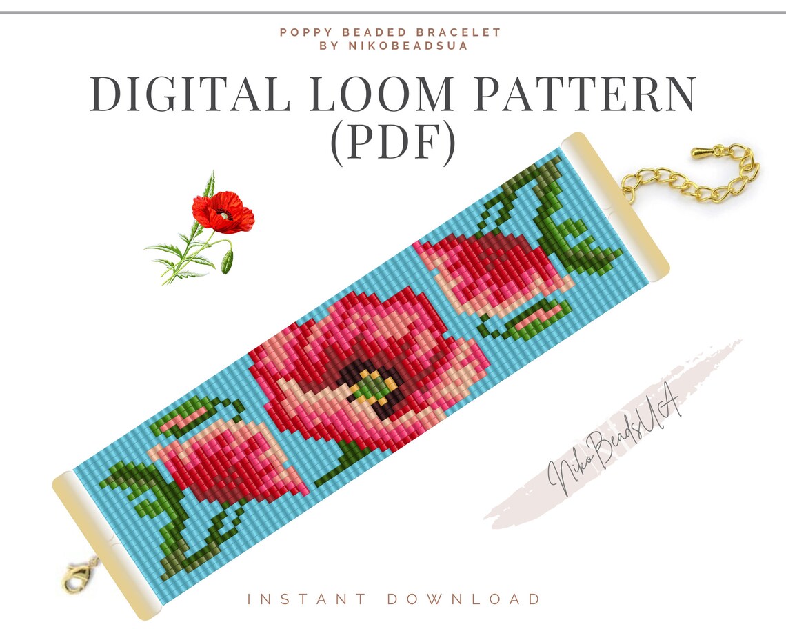 Poppy Loom Pattern for Beaded Bracelet Flower Pattern DIY - Etsy