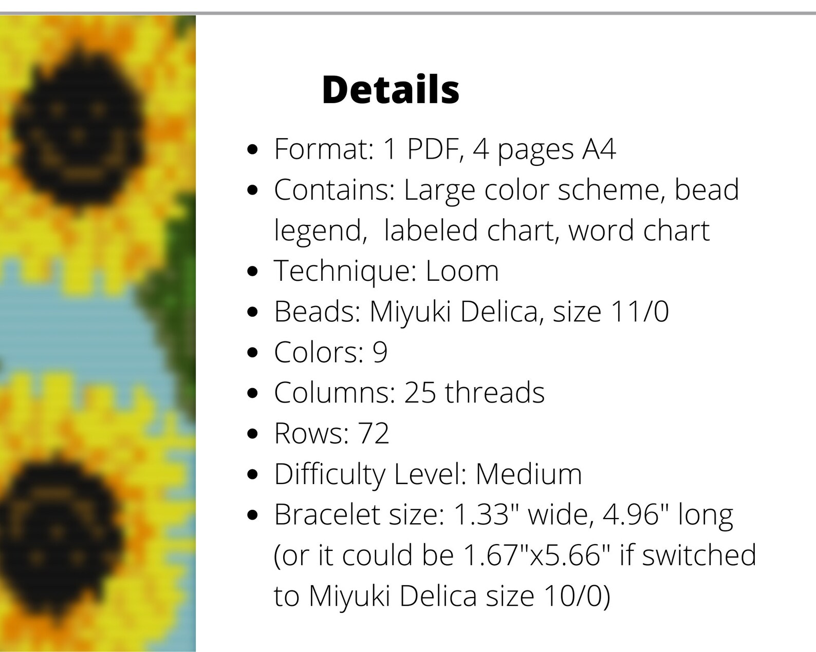 Sunflowers Loom Pattern for Beaded Bracelet, Flower Pattern, DIY Beaded ...