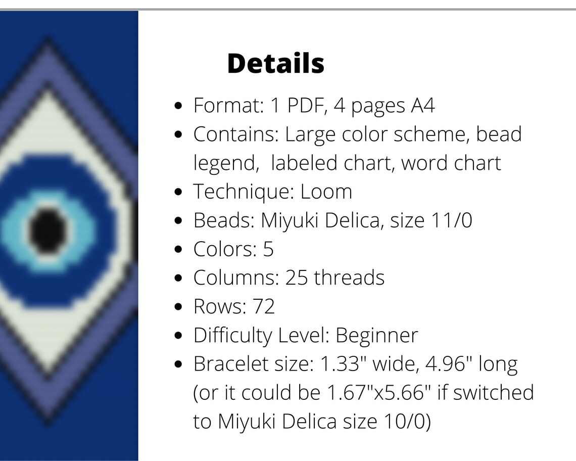 Evil Eye Loom Pattern for Beaded Bracelet, Amulet Pattern, DIY Beaded ...