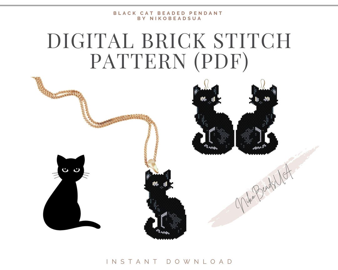 Black Cat Brick Stitch Pattern for Beaded Earrings, Keychain or Pendant ...