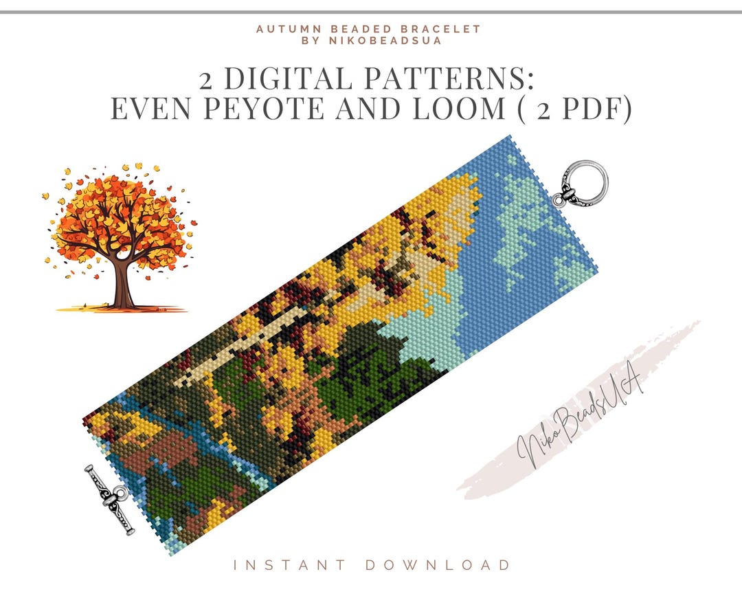 Autumn Even Peyote and Loom Patterns for Beaded Bracelet, Fall Pattern ...