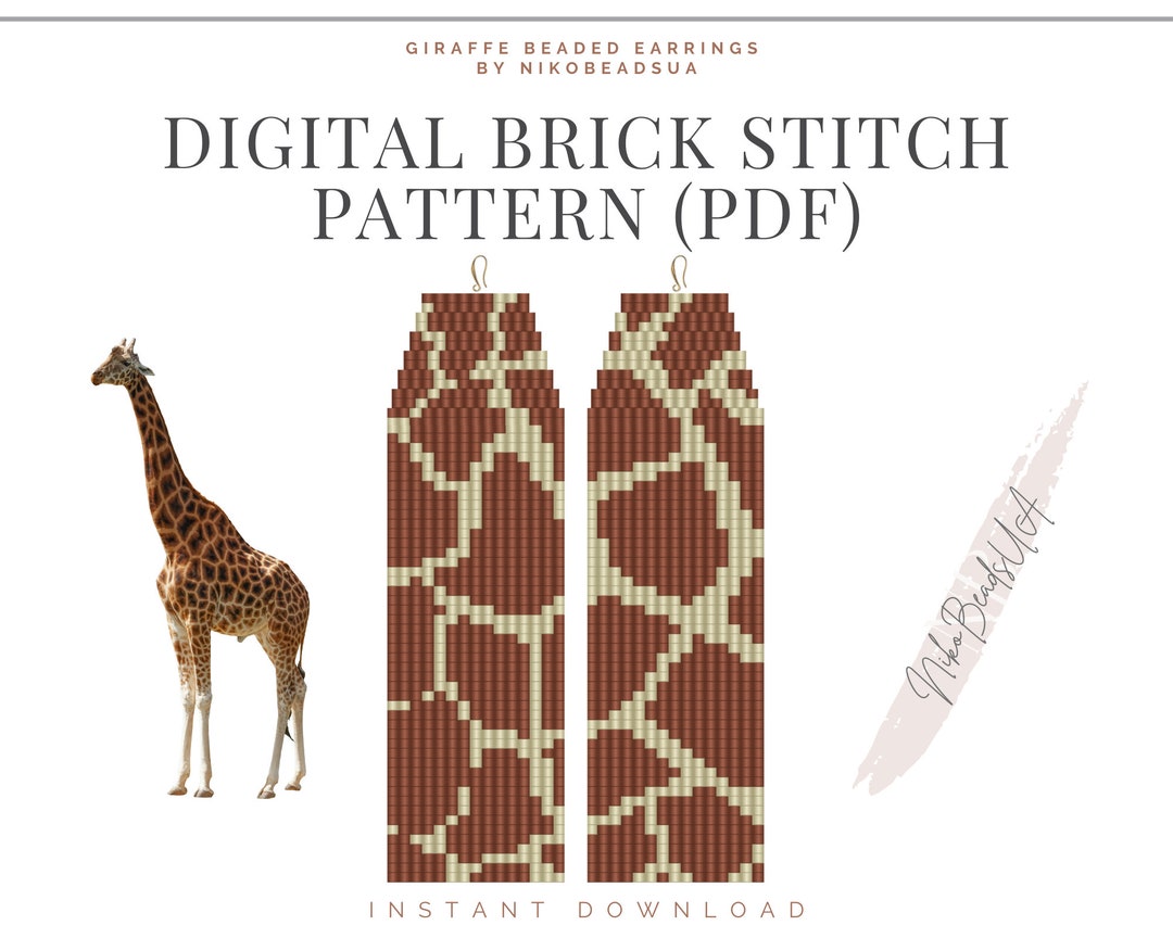 Giraffe Brick Stitch Pattern for Fringe Beaded Earrings, Animal Pattern ...