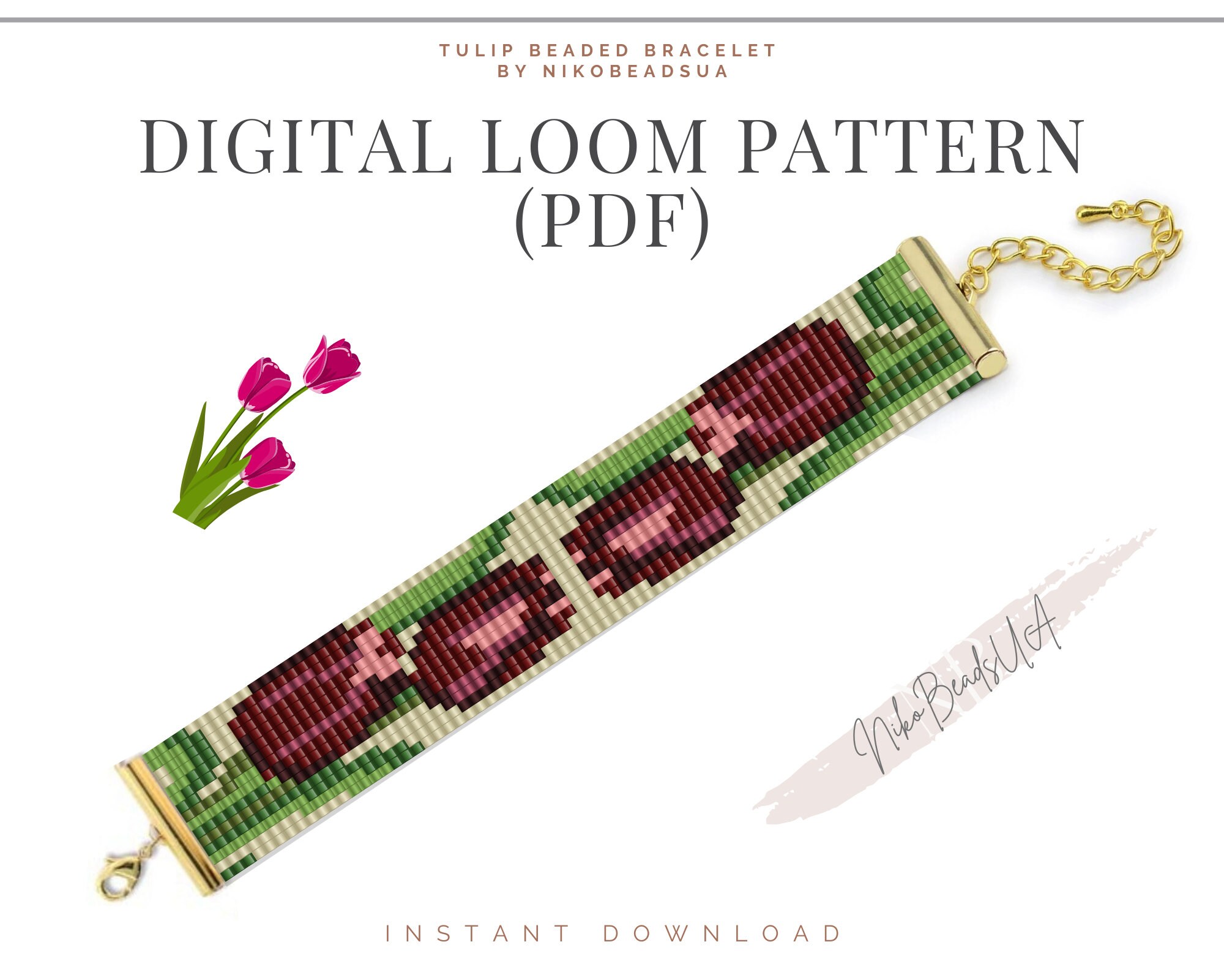 Purple Tulips Loom Pattern for Beaded Bracelet Flower | Etsy