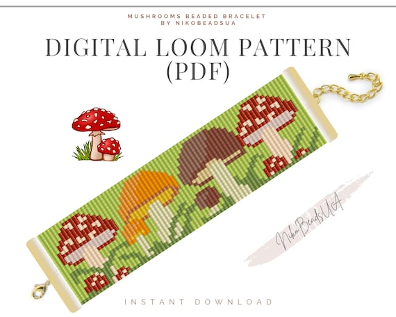 Mushrooms Loom Pattern for Beaded Bracelet Forest Pattern - Etsy