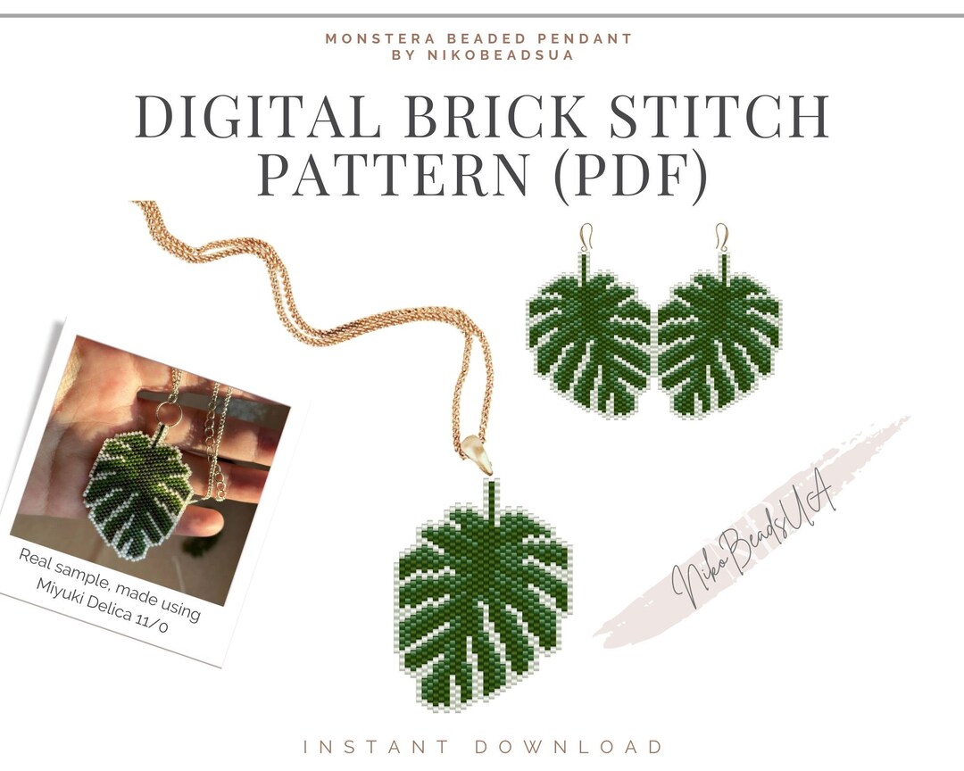 Monstera Brick Stitch Pattern for Beaded Earrings Keychain or - Etsy