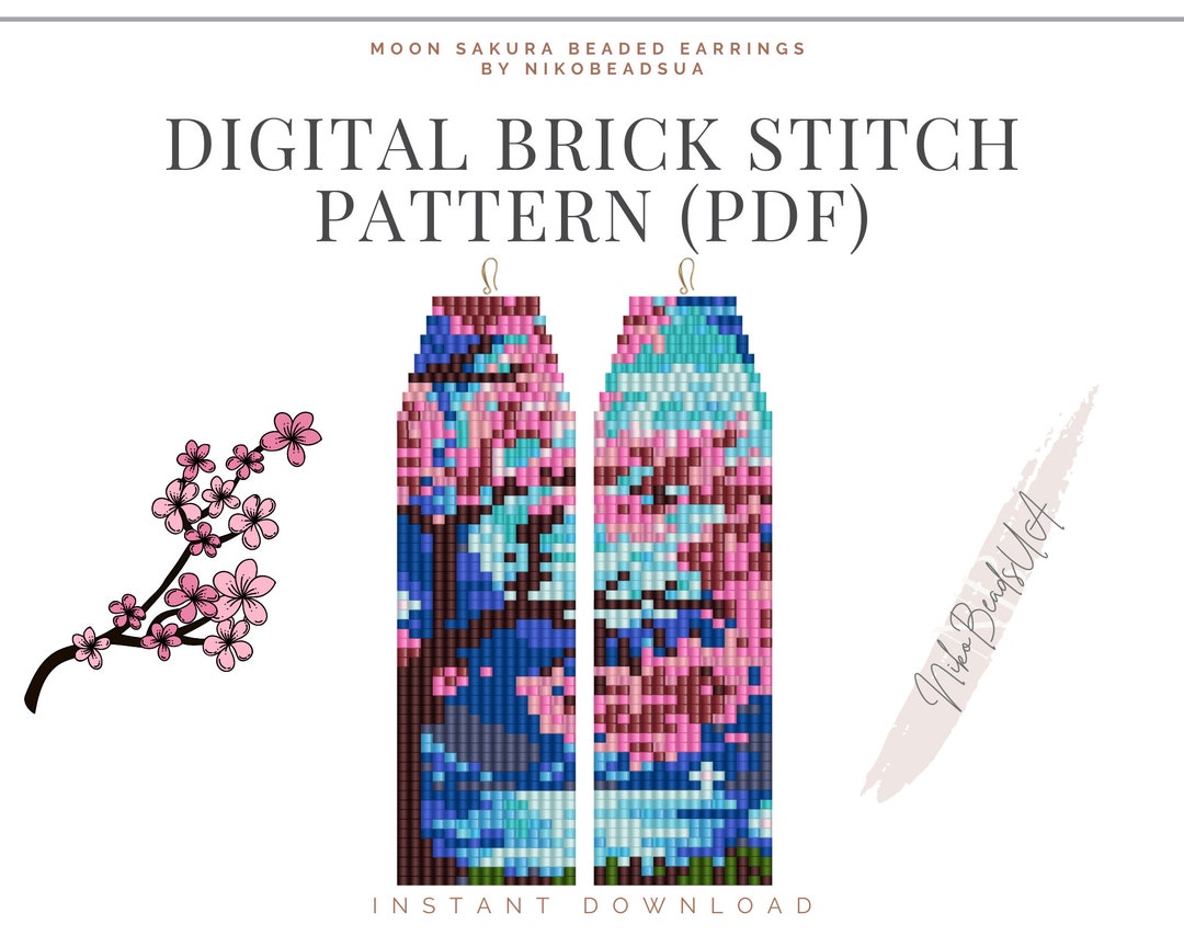 Sakura Brick Stitch Beaded Fringe Earrings Pattern, Moon Pattern ...