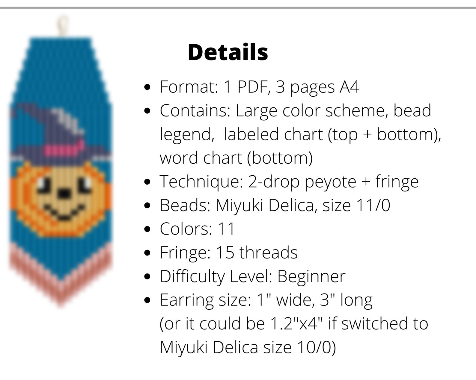 Halloween Pumpkin With Hat Brick Stitch Pattern for Fringe - Etsy