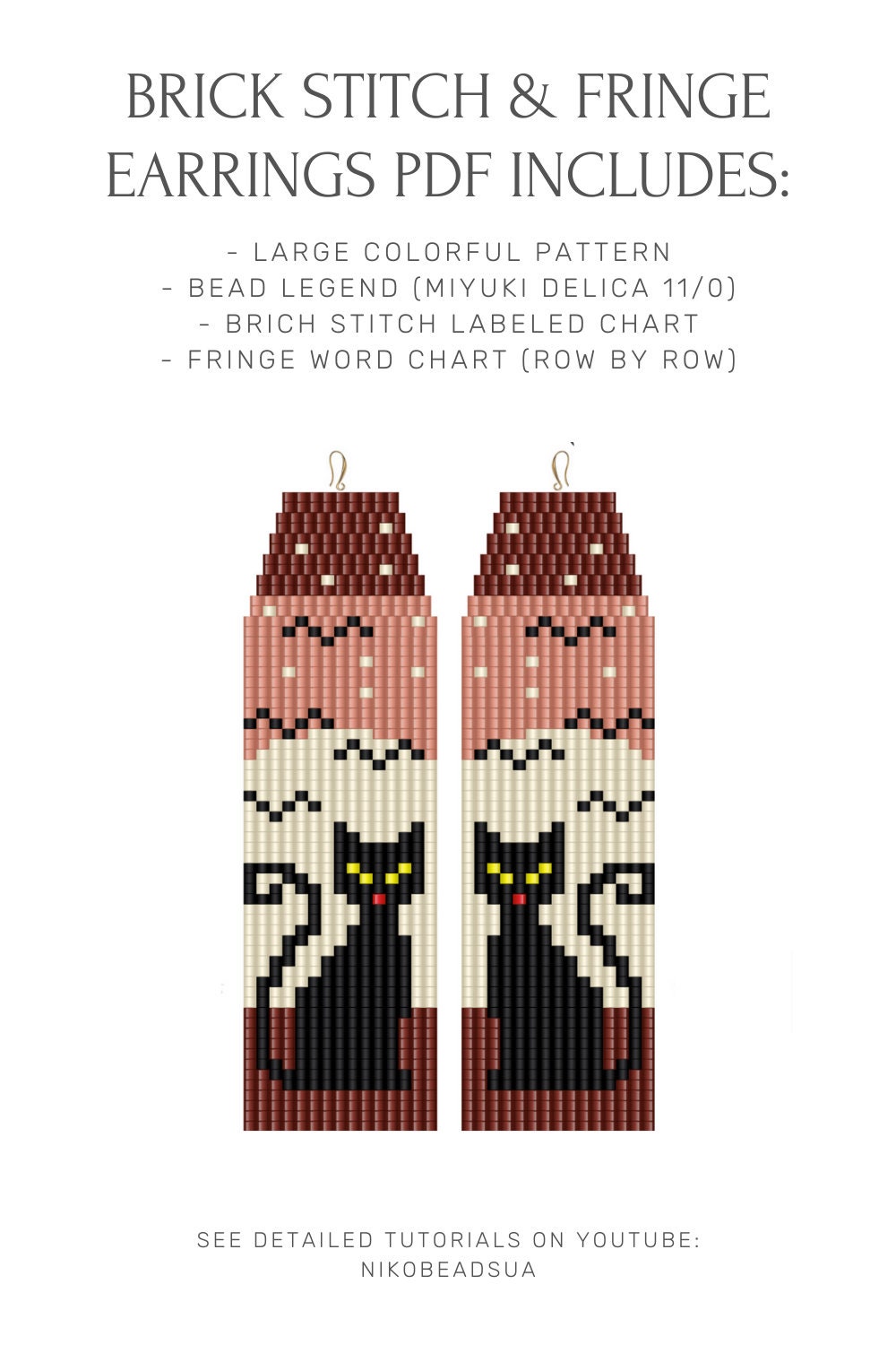 Black Cat Brick Stitch Pattern for Fringe Beaded Earrings - Etsy