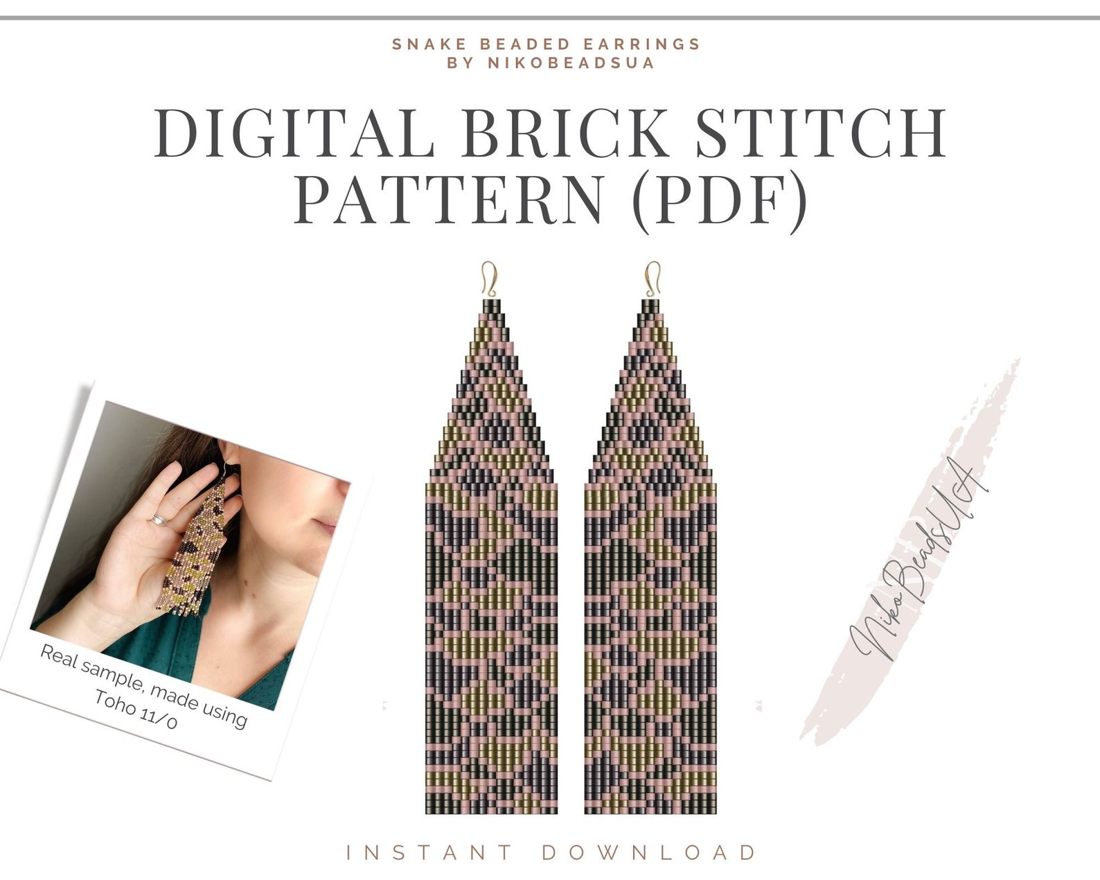 Snake Brick Stitch Pattern for Fringe Beaded Earrings Snake - Etsy