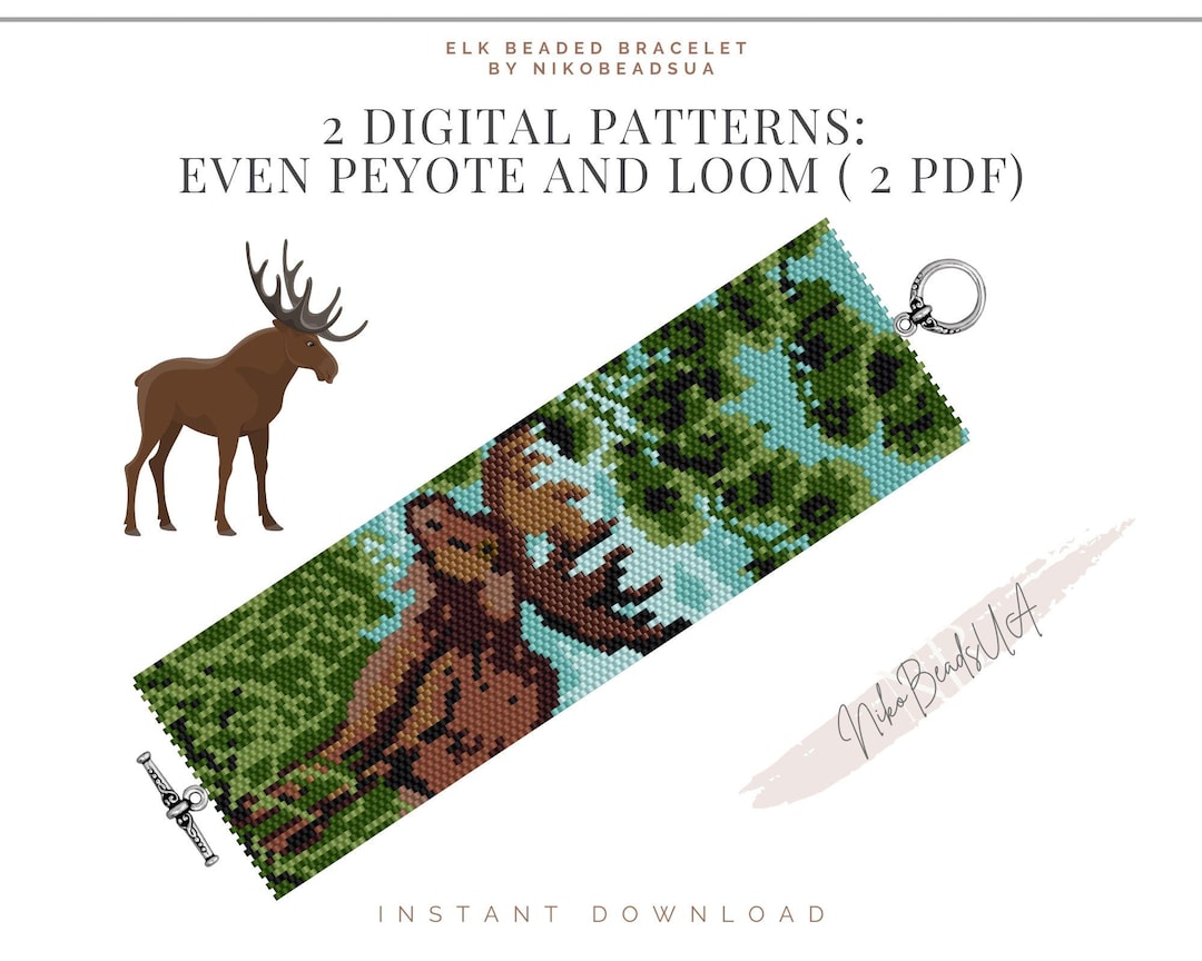 Moose Even Peyote and Loom Patterns for Beaded Bracelet, Animal Pattern ...