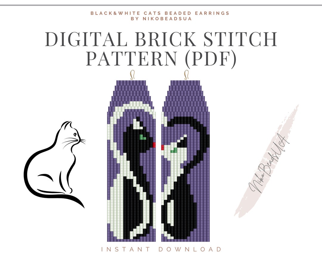 Cats in Love Brick Stitch Pattern for Fringe Beaded Earrings, Valentine ...