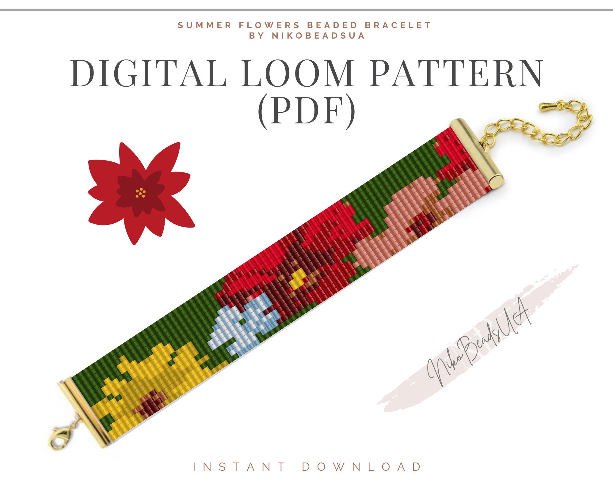 Summer Flowers Loom Pattern for Beaded Bracelet, Flower Pattern, DIY ...
