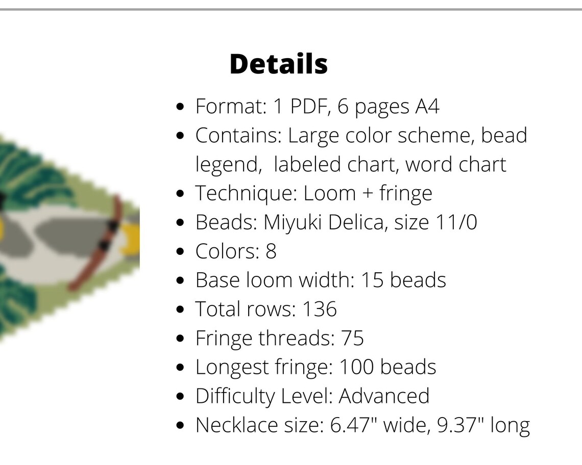 Cockatoo Fringe Loom Pattern for Beaded Necklace, Parrot Pattern, DIY ...