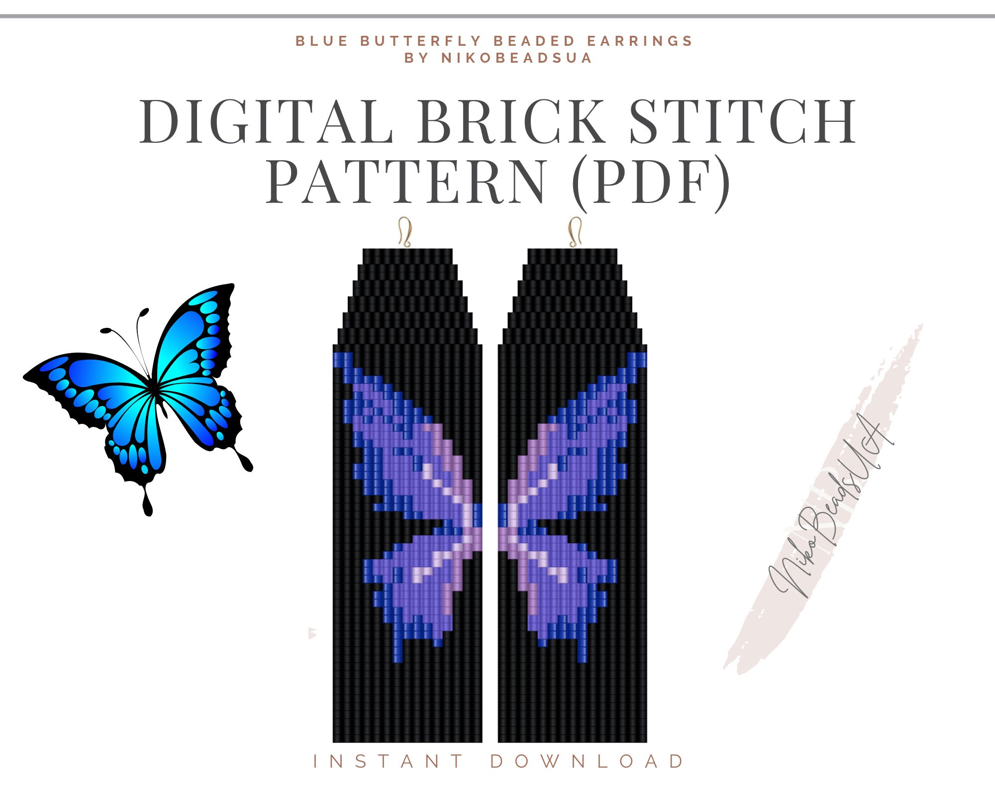 Blue Butterfly Brick Stitch Pattern for Fringe Beaded - Etsy Canada