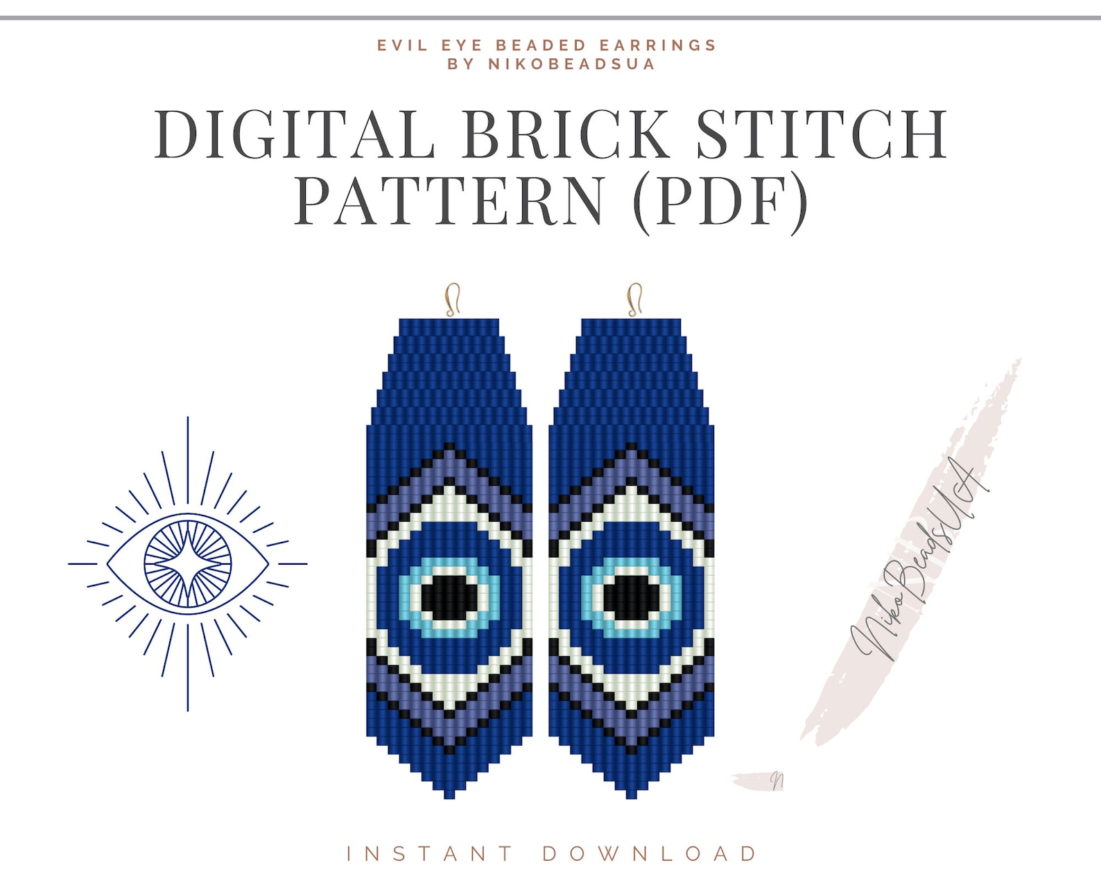 Evil Eye Brick Stitch Pattern for Fringe Beaded Earrings, Amulet ...