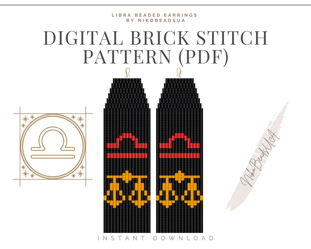 Libra Brick Stitch Pattern for Fringe Beaded Earrings, Zodiac Pattern ...