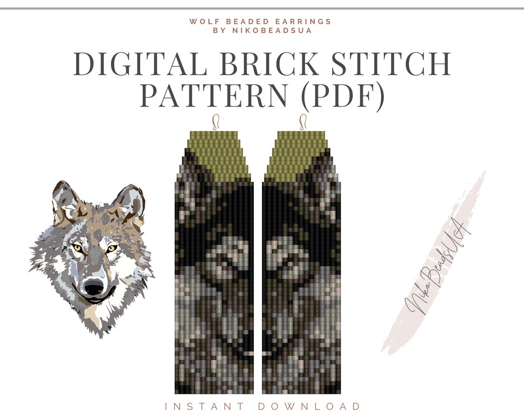 Wolf Face Brick Stitch Pattern for Fringe Beaded Earrings, Animal ...