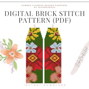 Summer Flowers Brick Stitch Pattern for Fringe Beaded Earrings, Floral ...