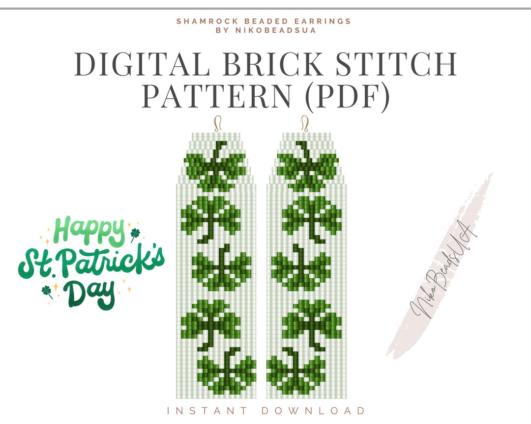 Shamrock Brick Stitch Pattern for Fringe Beaded Earrings, St Patrick ...