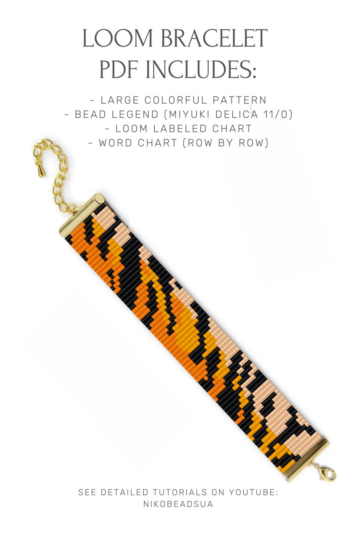 Tiger Print Loom Pattern for Beaded Bracelet Animal Pattern - Etsy
