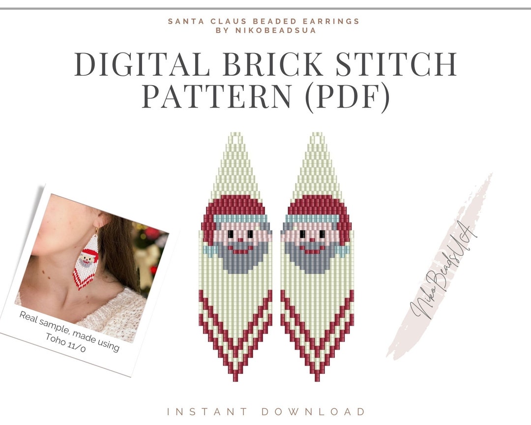 Santa Claus Brick Stitch Pattern for Beaded Fringe Earrings, DIY Beaded ...