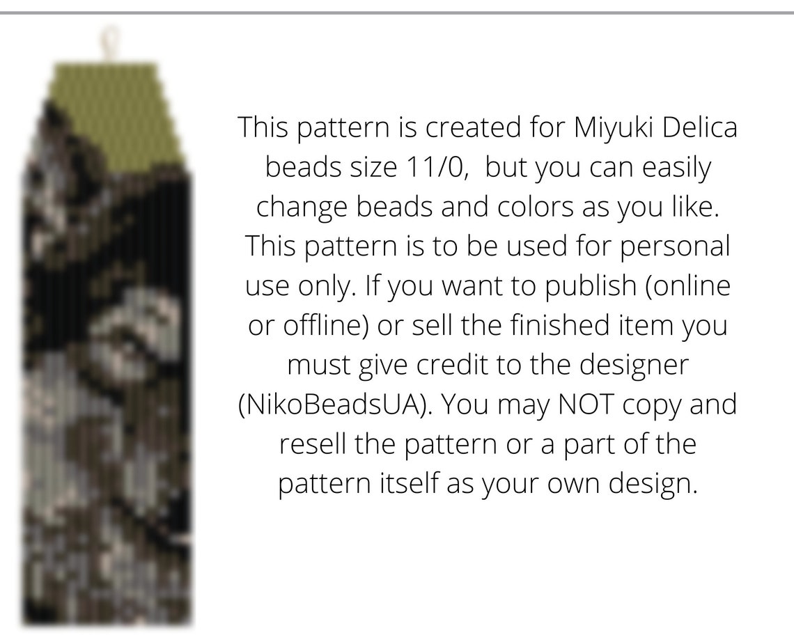 Wolf Face Brick Stitch Pattern for Fringe Beaded Earrings, Animal ...