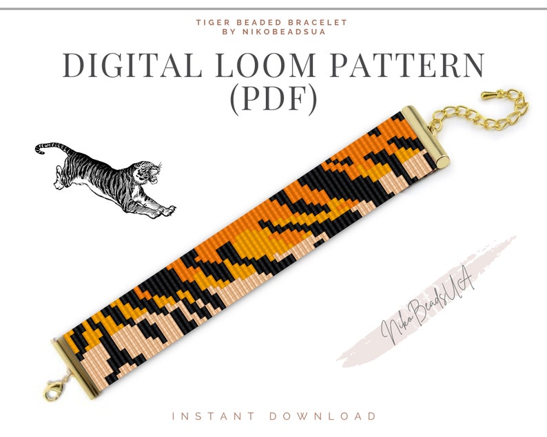 Tiger Print Loom Pattern for Beaded Bracelet Animal Pattern - Etsy
