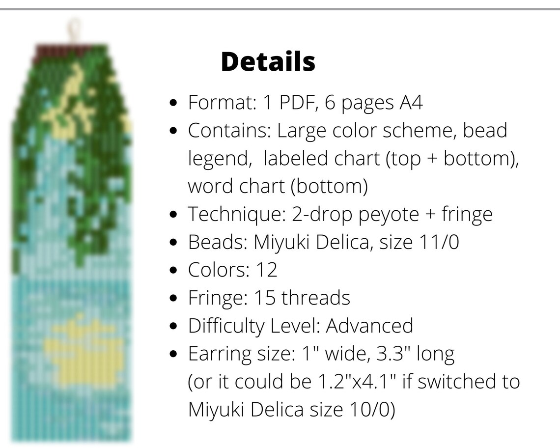 Sun & River Brick Stitch Pattern for Fringe Beaded Earrings, Water ...