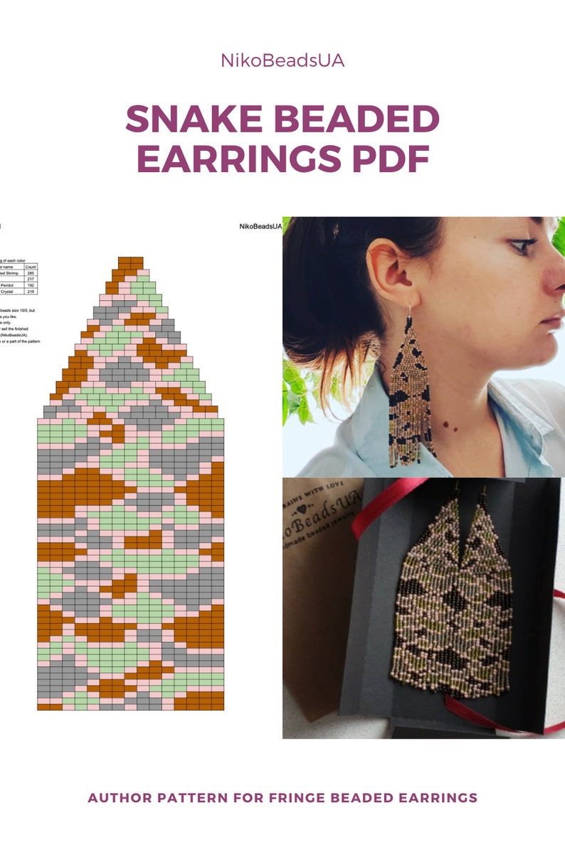Snake Brick Stitch pattern for fringe beaded earrings snake | Etsy