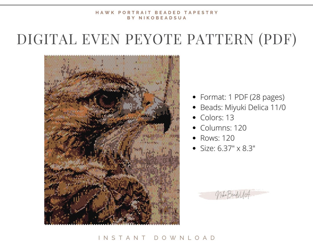 Hawk Portrait Even Peyote Pattern for Beaded Tapestry, Bird Pattern ...