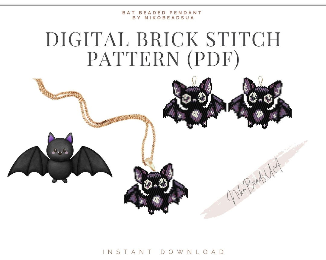 Cute Bat Brick Stitch Pattern for Beaded Earrings, Keychain or Pendant ...
