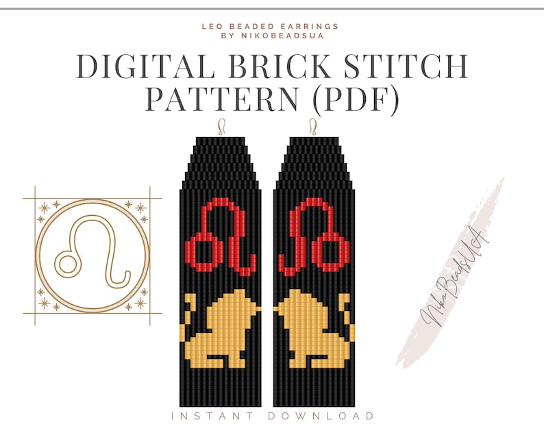 Leo Brick Stitch Pattern for Fringe Beaded Earrings Zodiac - Etsy