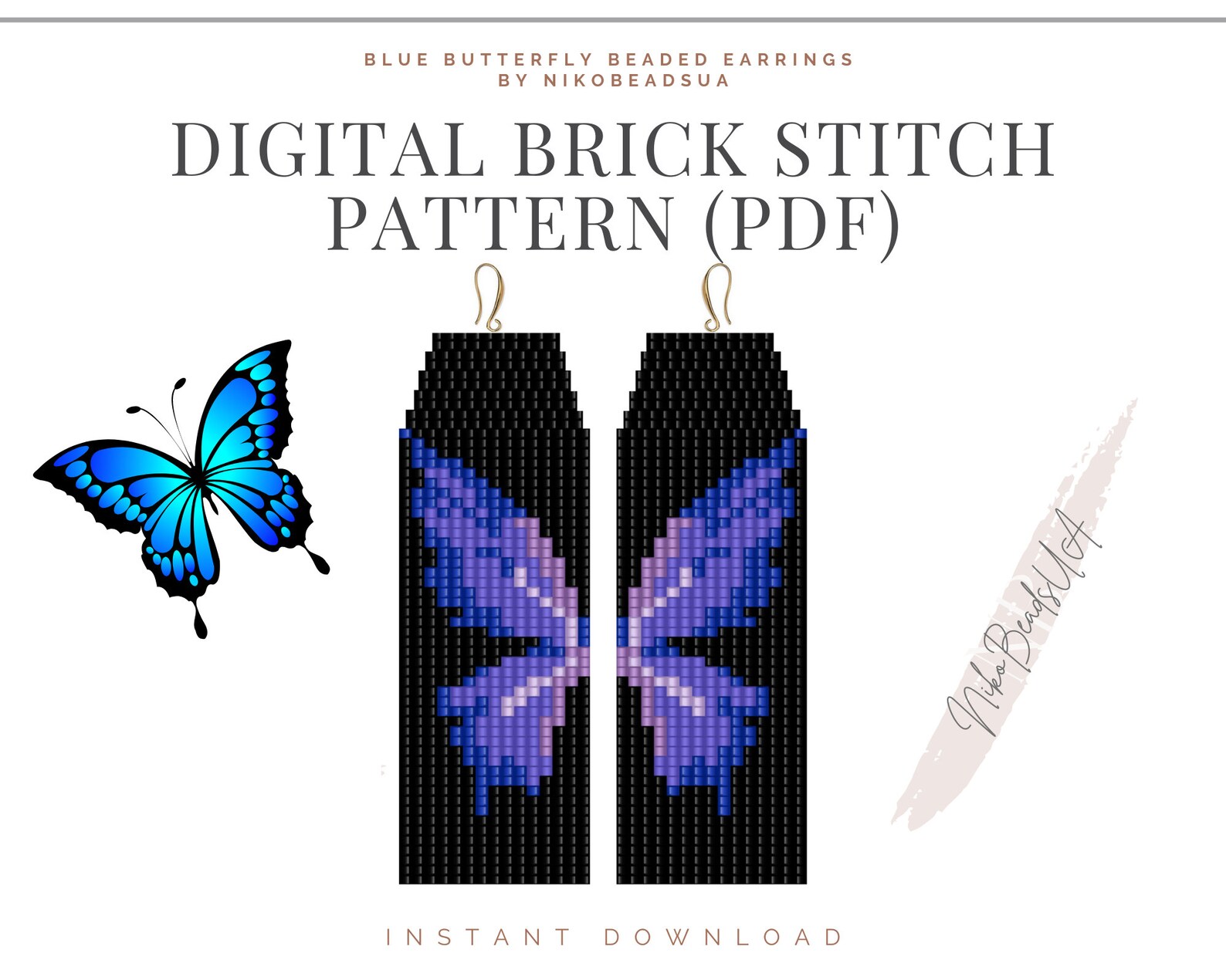 Blue Butterfly Brick Stitch pattern for fringe beaded | Etsy