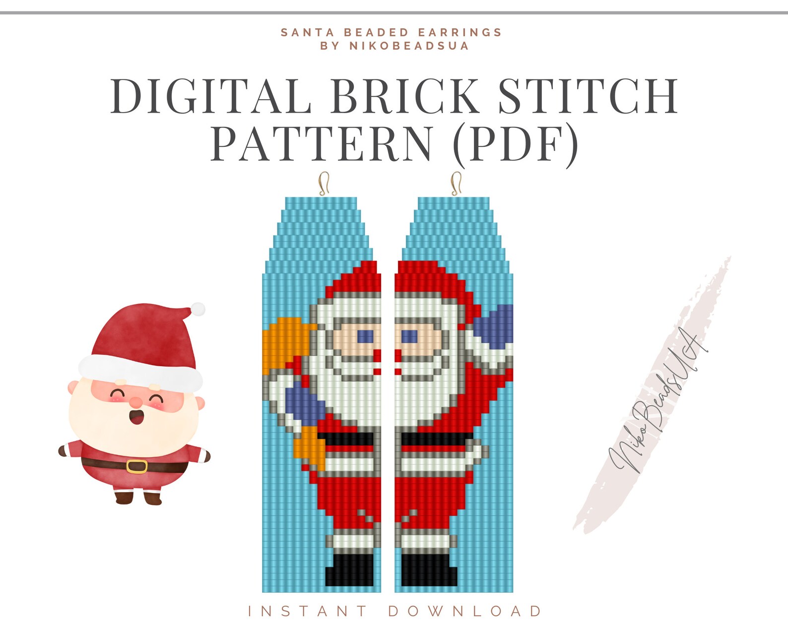 Large Santa Brick Stitch Pattern for Fringe Beaded Earrings, Christmas ...