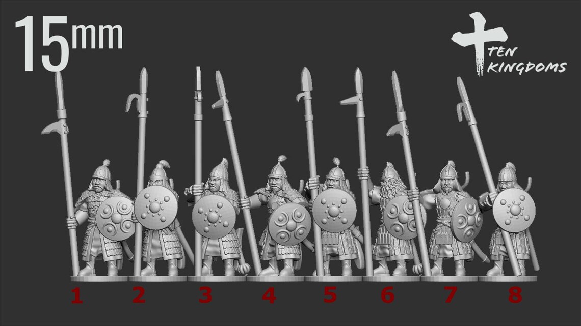 15mm Mongol Hv. Armoured Spear Foot (TGM-7 Resin) Ten Kingdom ...