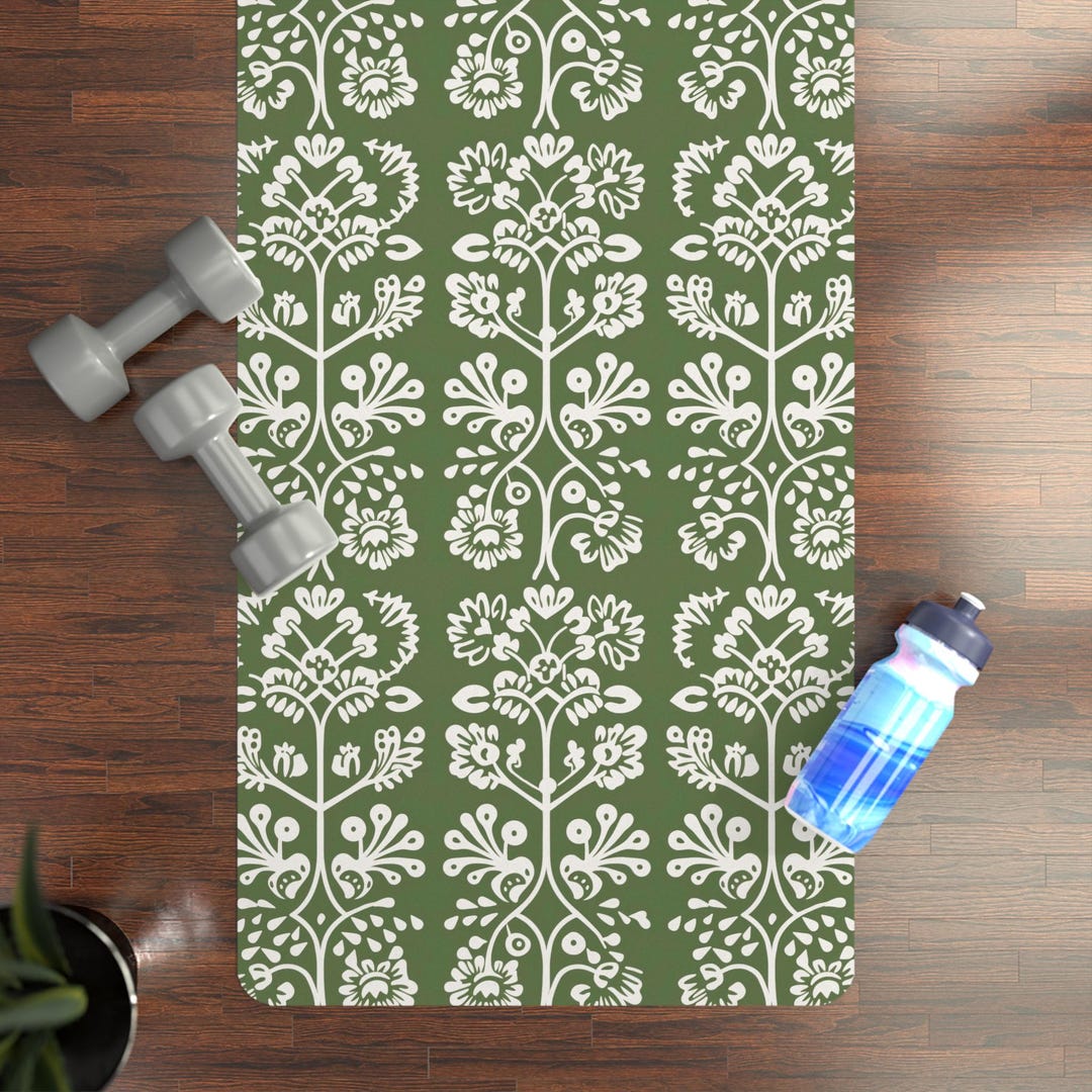Green Boho Yoga Mat, Green and Whitel Yoga Mat, Pilates Mat, Fitness ...