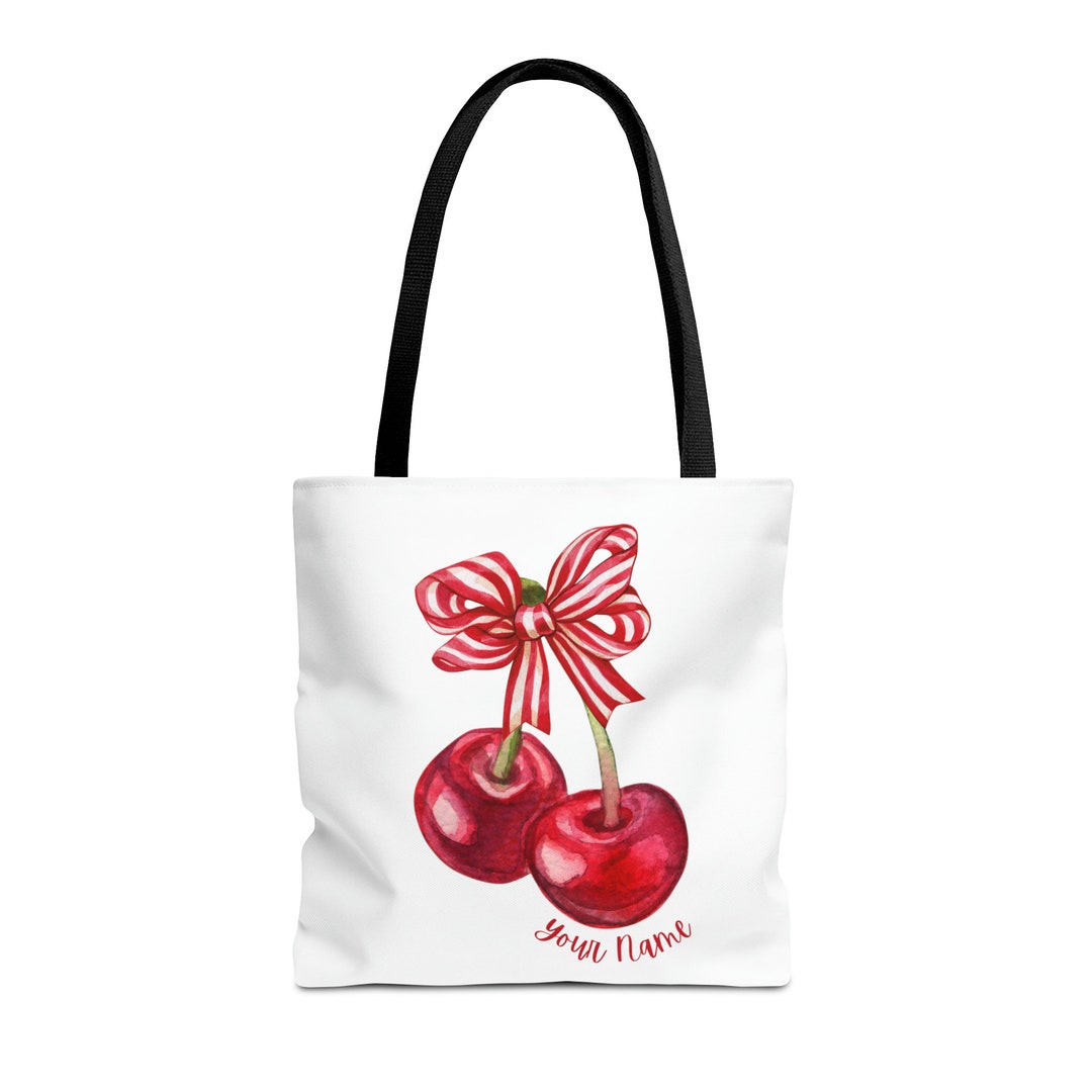Personalized Coquette Cherry Tote, Red Tote Bag, Custom Reusable Tote ...