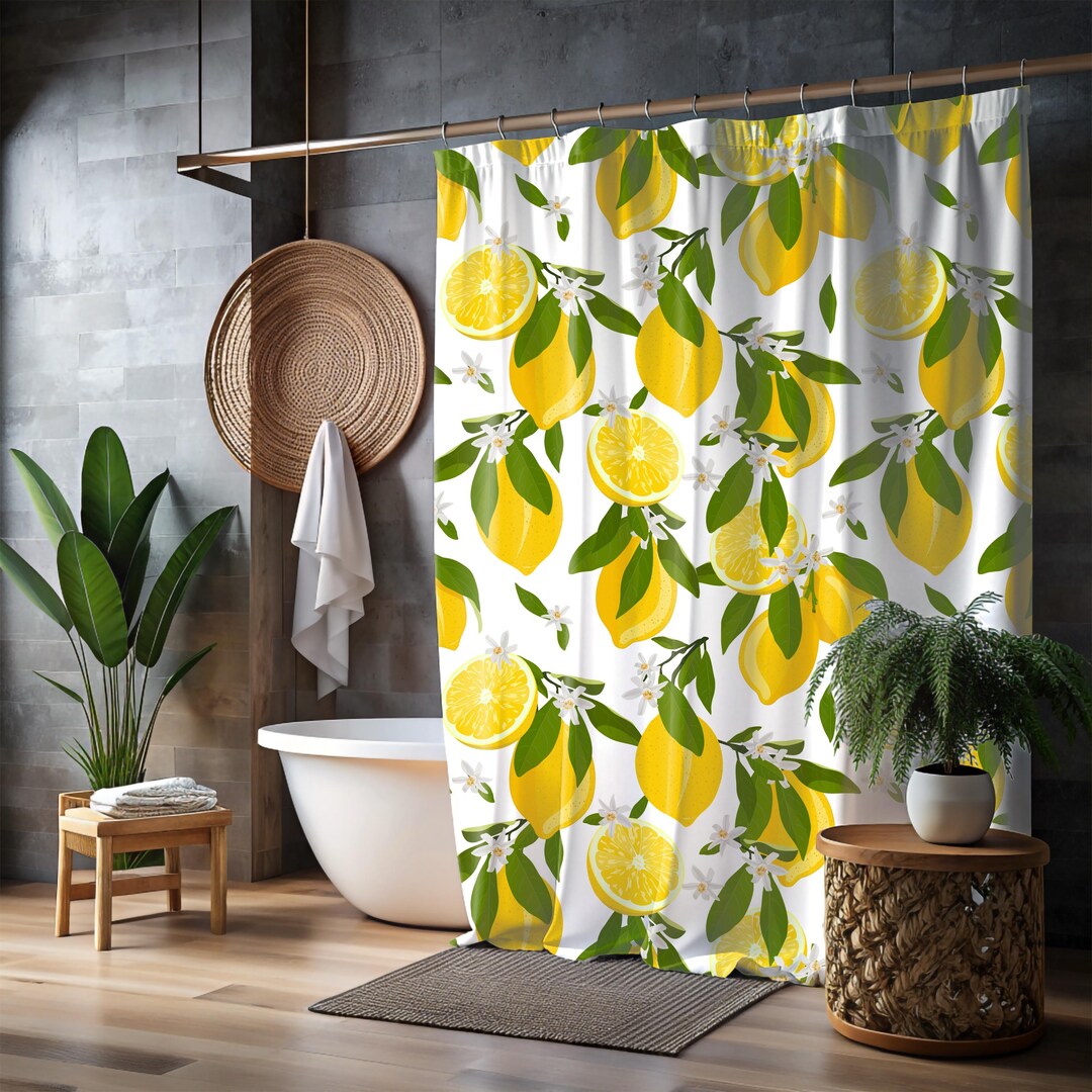 Yellow and White Lemon Shower Curtain - Refreshing Bathroom Decor ...