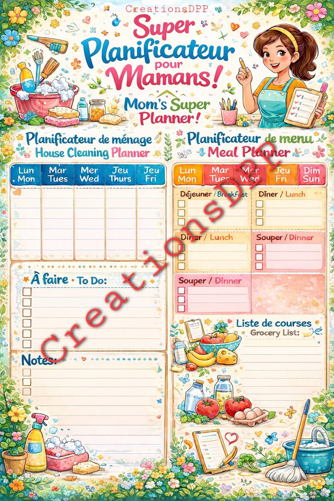 Super Planner for Moms / Mom's Super Planner / Weekly Menu / Cleaning ...