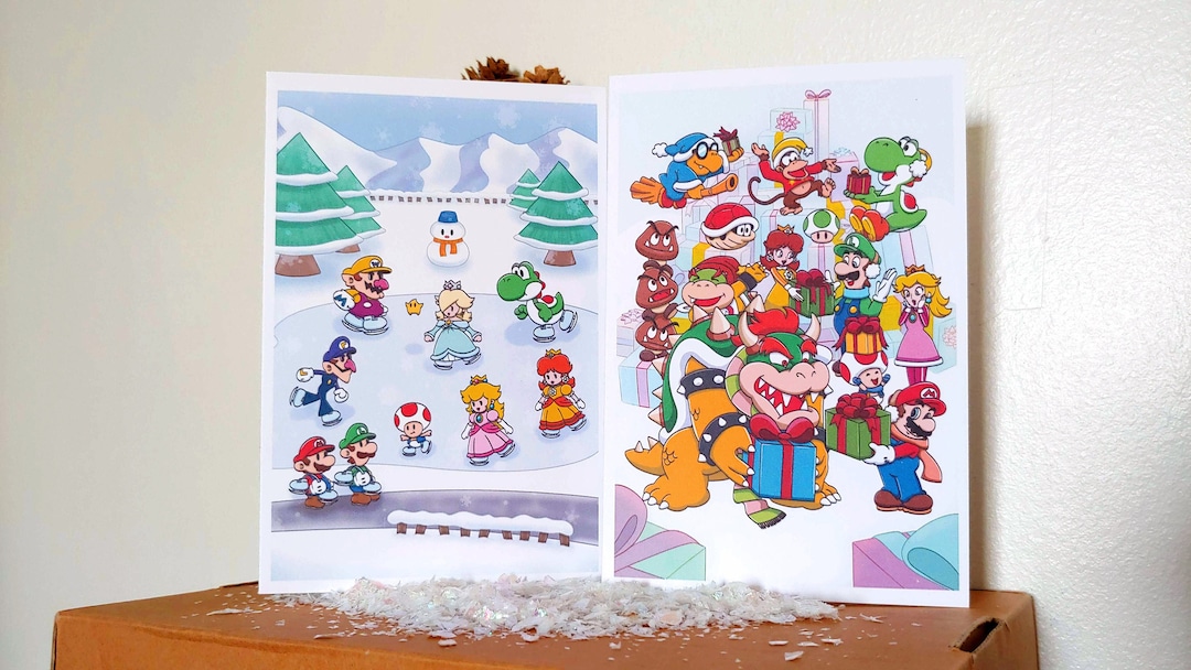 Mario Holiday 4x6 Inch Greeting Cards and White Envelopes With 2D Mario ...